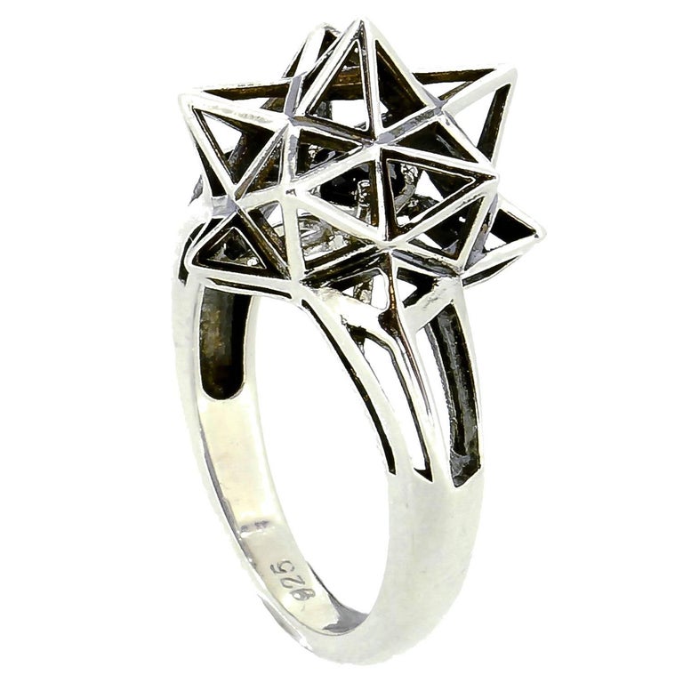 Framed Mini Sapphire Silver Ring at 1stDibs