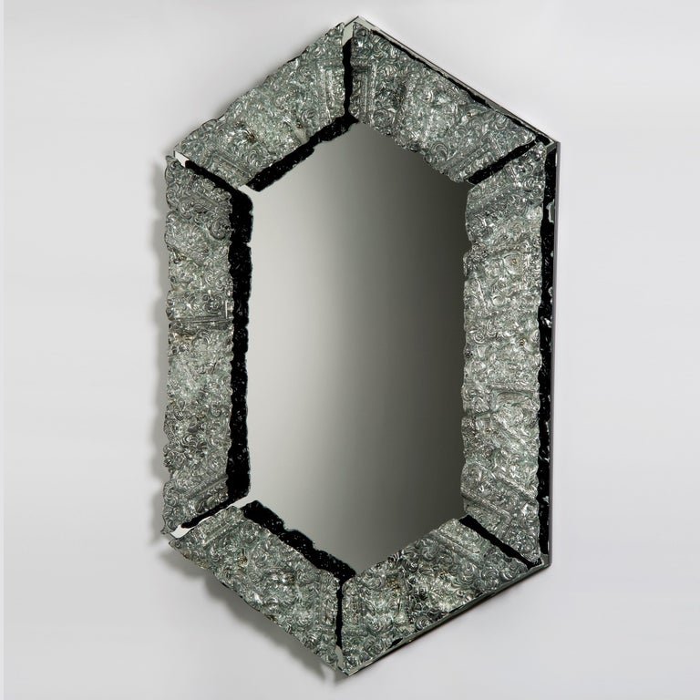 Framed Mirror, a Silver Ornate Handcrafted Fused Glass Mirror by Brett Manley For Sale at 1stDibs