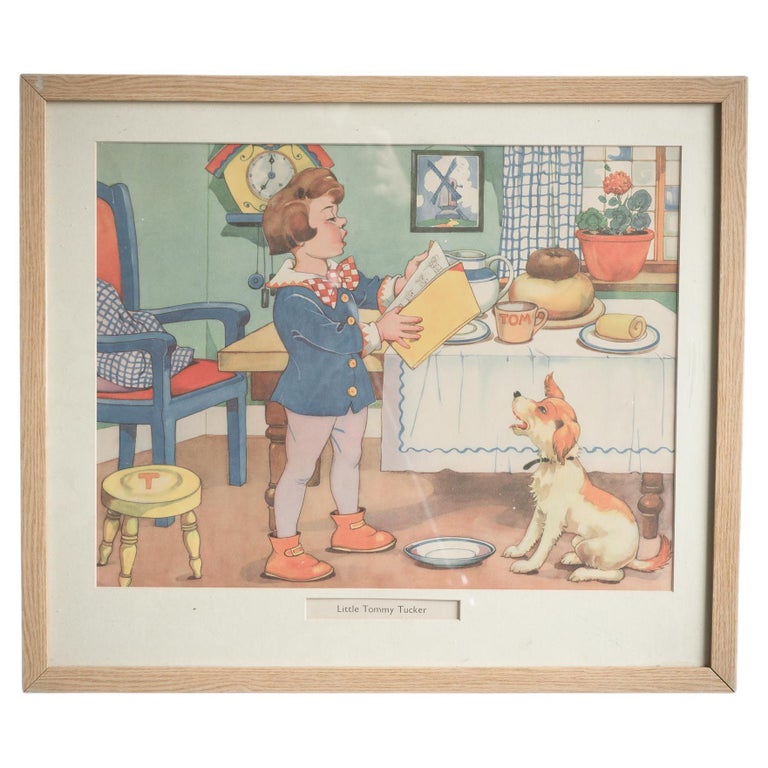 Framed Nursery Rhyme "Little Tommy Tucker" For Sale at 1stDibs