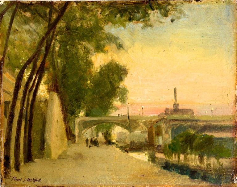 Framed Oil on Board "Notre Dame Along the Seine" by Albert Adolphe For ...