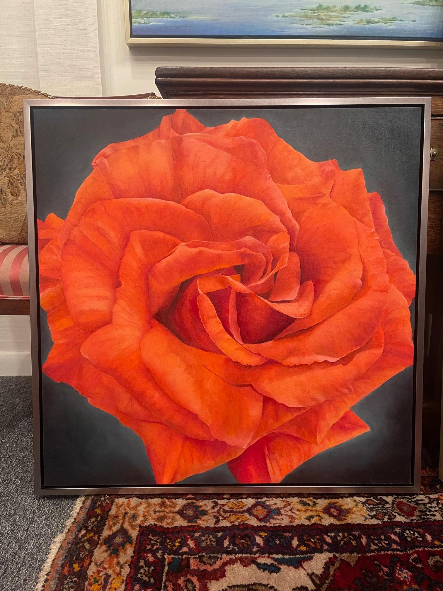 Framed Oil on Canvas "Corinna" - Salmon Color Rose by Shelly Gurton For ...