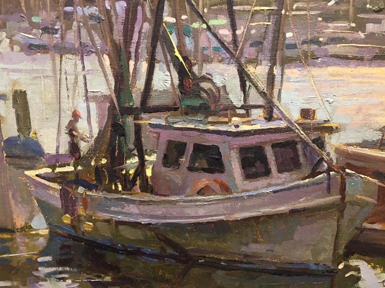 Framed Oil on Canvas "San Sebastian" Boat in the Marina Scene, Jeff ...