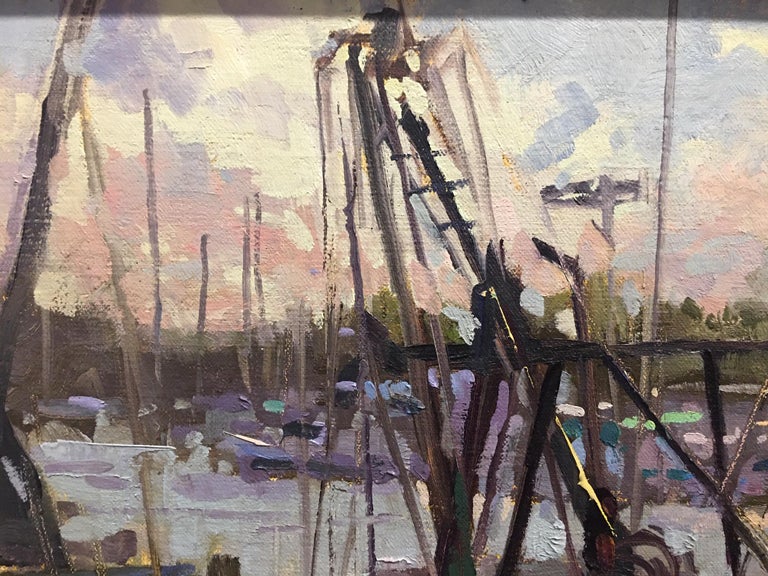 Framed Oil on Canvas "San Sebastian" Boat in the Marina Scene, Jeff ...