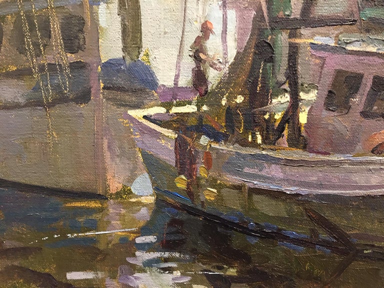 Framed Oil on Canvas "San Sebastian" Boat in the Marina Scene, Jeff ...