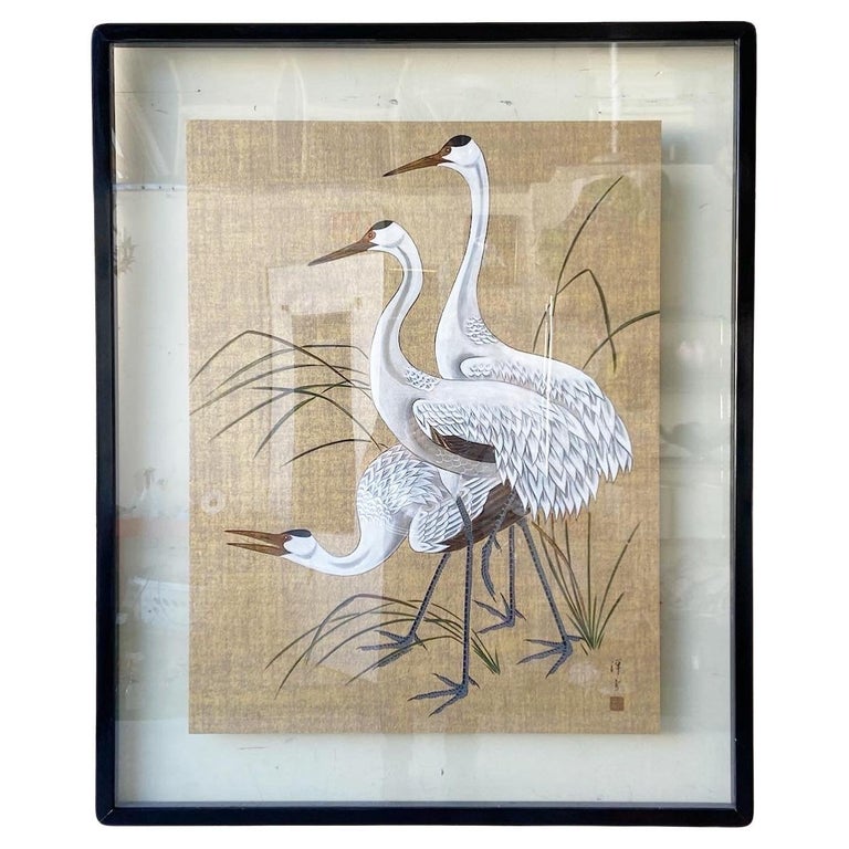 Framed Original Tempera “Whooping Crane” by Mi Chou For Sale at 1stDibs