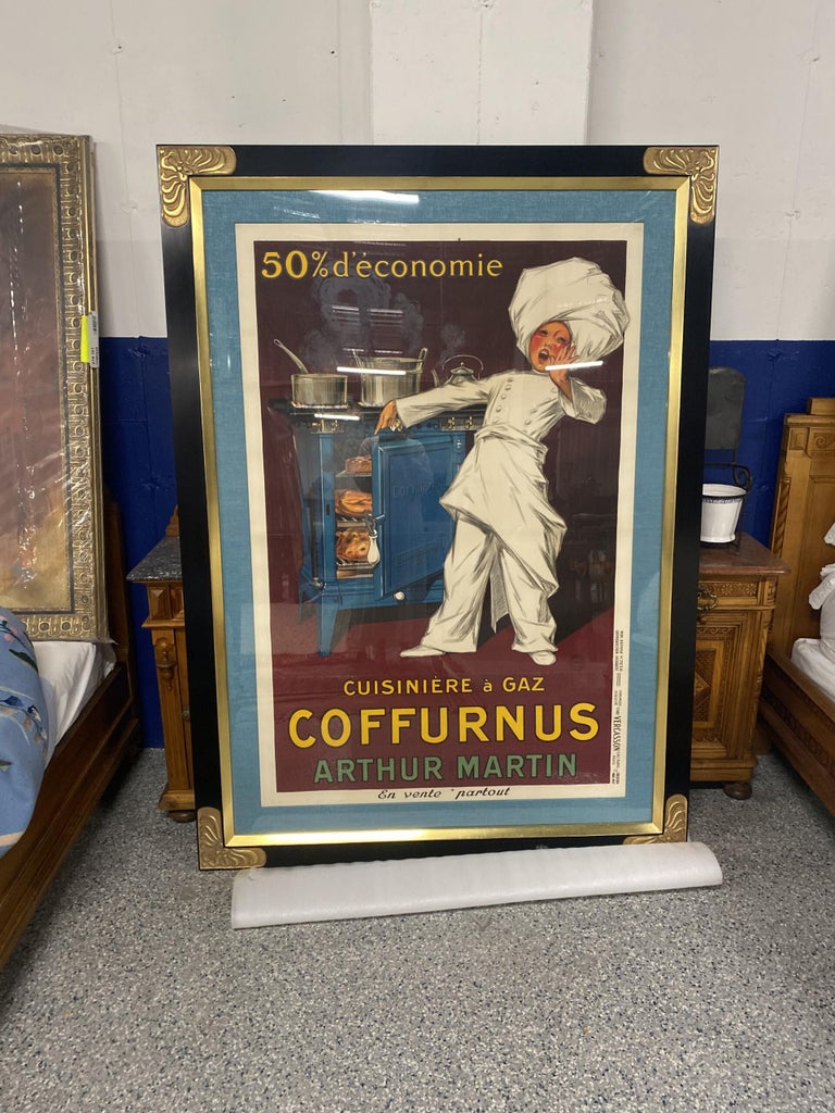 Framed, Original Vintage "Cuisiniere à GAZ Coffurnus" Poster by Jean d ...