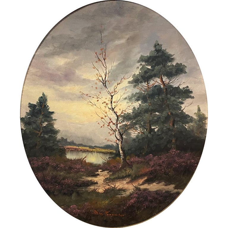 Framed Oval Oil Painting on Panel by M V Tongerloo For Sale at 1stDibs