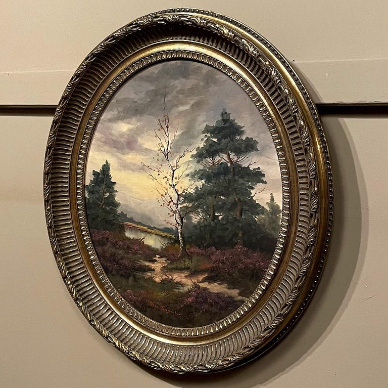 Framed Oval Oil Painting on Panel by M V Tongerloo For Sale at 1stDibs
