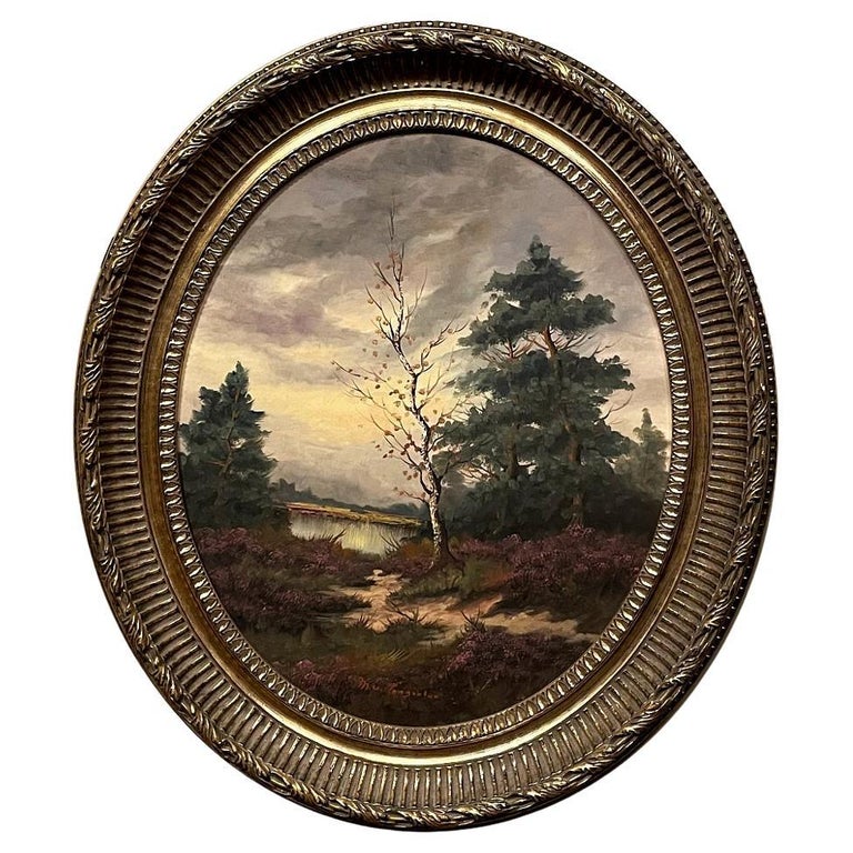 Framed Oval Oil Painting on Panel by M V Tongerloo For Sale at 1stDibs