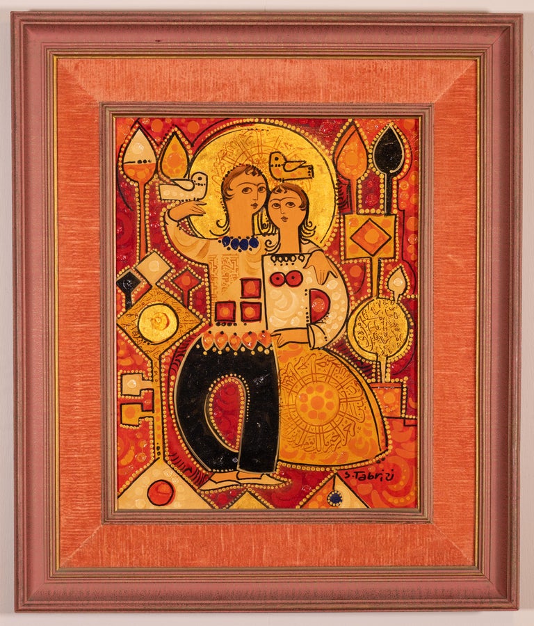 Framed Persian Painting of Lovers by Sadegh Tabrizi For Sale at 1stDibs