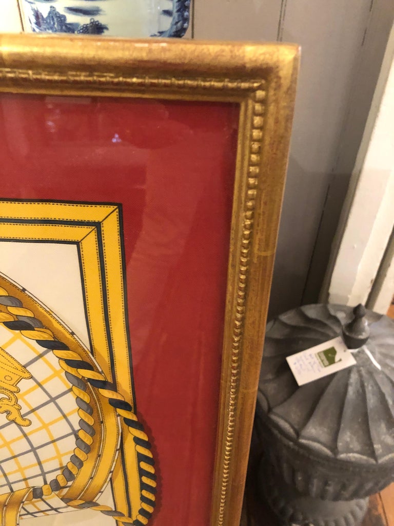 Framed Red Gold and Blue Hermes Scarf Wall Art at 1stDibs