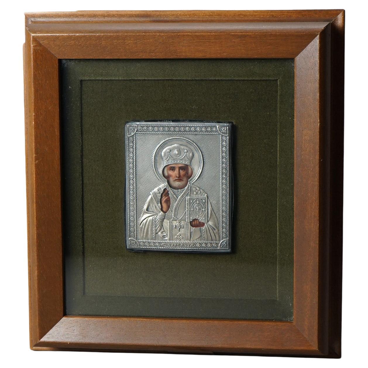 Framed Russian Icon of Saint Nicholas, 20th C For Sale at 1stDibs