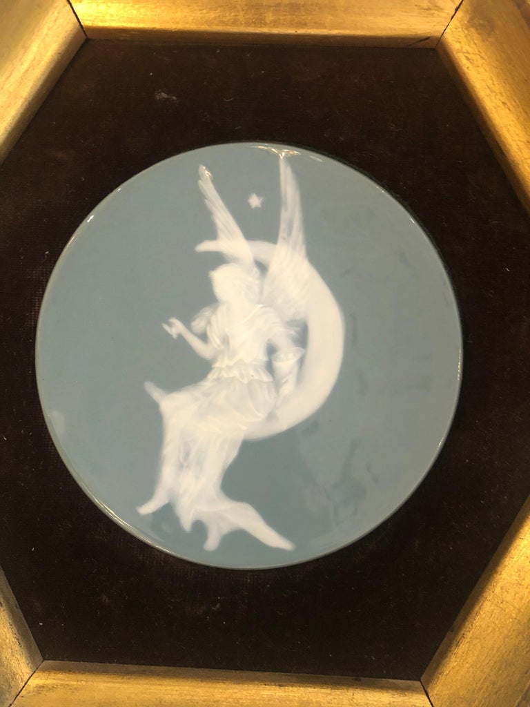 Framed Set of 5 Pastel Blue and White Medallions in Pate Sur Pate Style ...