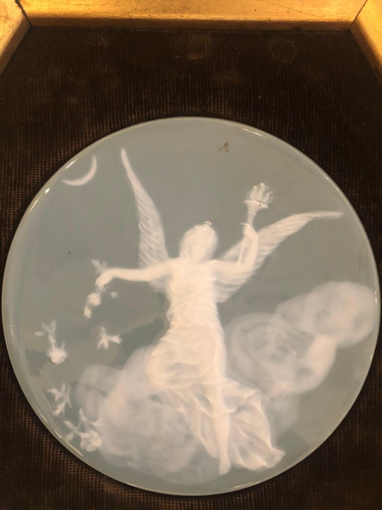 Framed Set of 5 Pastel Blue and White Medallions in Pate Sur Pate Style ...