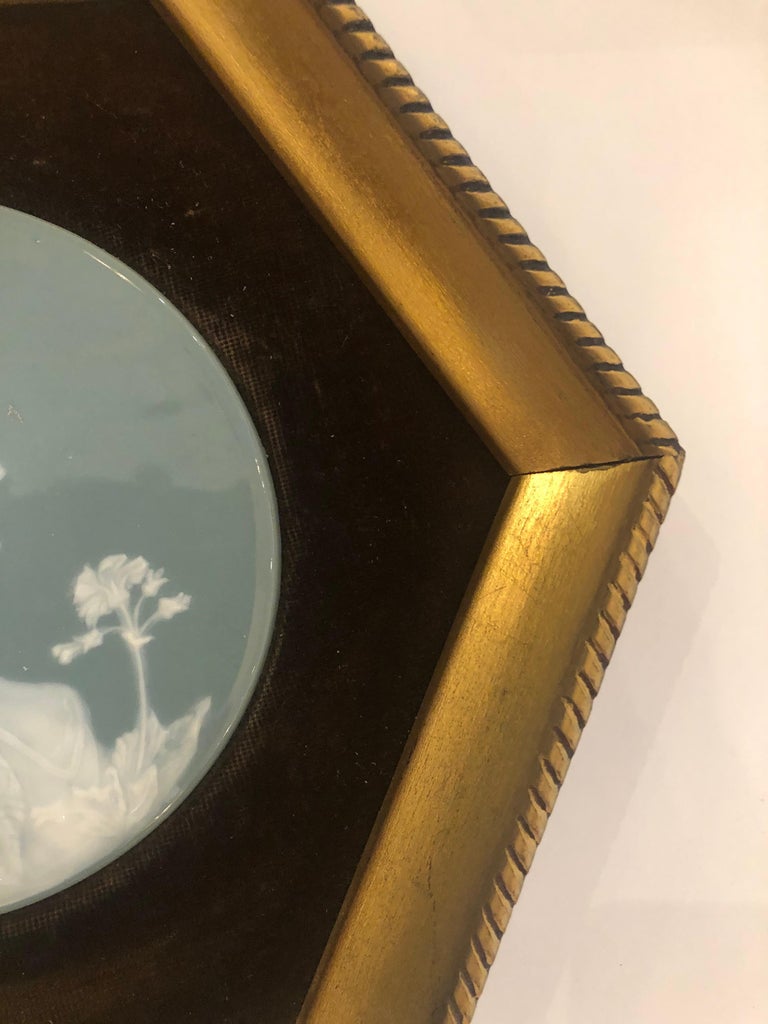 Framed Set of 5 Pastel Blue and White Medallions in Pate Sur Pate Style ...