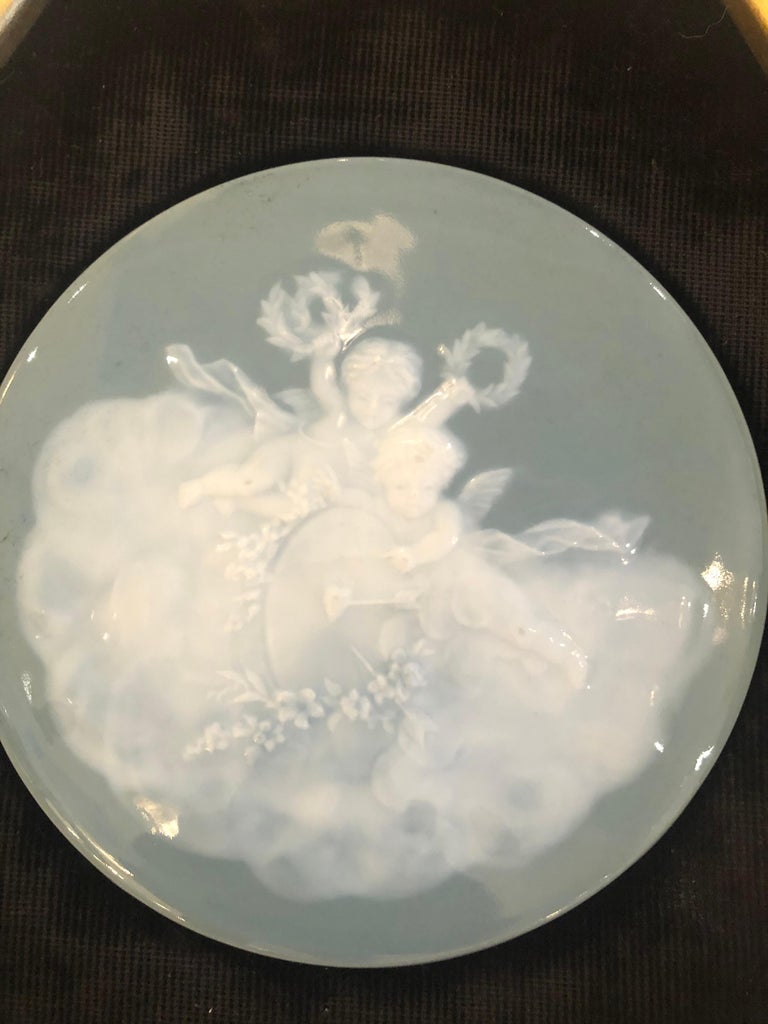 Framed Set of 5 Pastel Blue and White Medallions in Pate Sur Pate Style ...