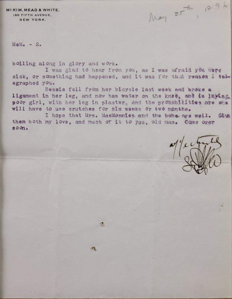 Framed Signed Typed Letter from Stanford White to Frederick MacMonnies ...
