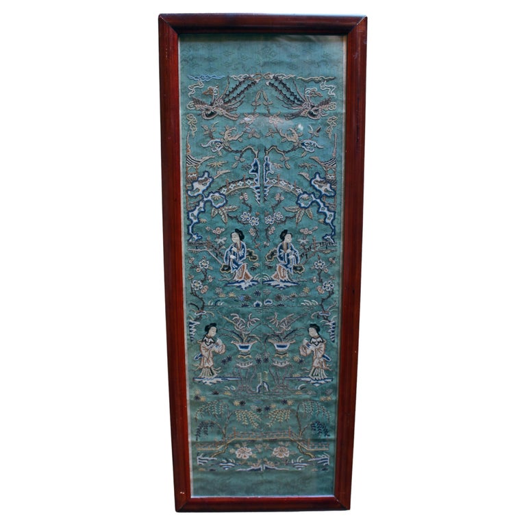 Framed Sleeve Panel of Silk Embroidery For Sale at 1stDibs