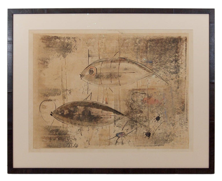 Framed Stone Lithograph of Fish at 1stDibs