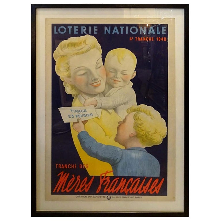Framed Vintage Poster, French National Lottery, 1938-1944 For Sale at ...