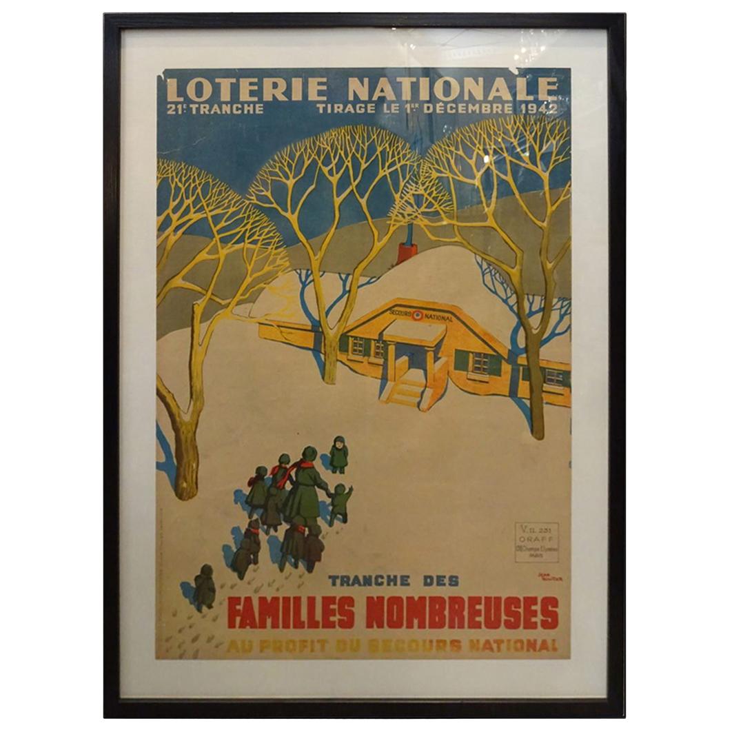 Framed Vintage Poster, French National Lottery, 1938-1944 at 1stDibs