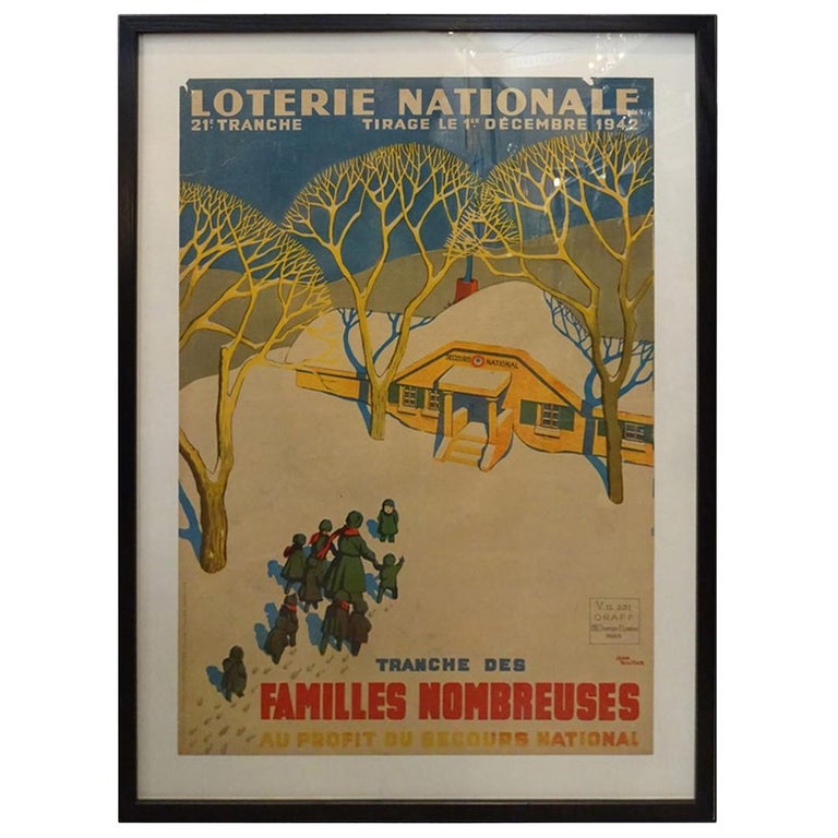 Framed Vintage Poster, French National Lottery, 1938-1944 at 1stDibs
