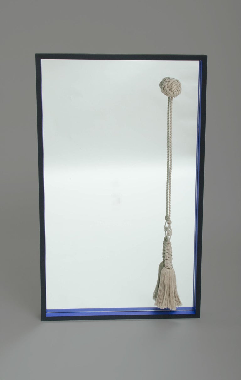 Framed Wood Wall Mirror with Linen Knot and Tassel For Sale at 1stDibs