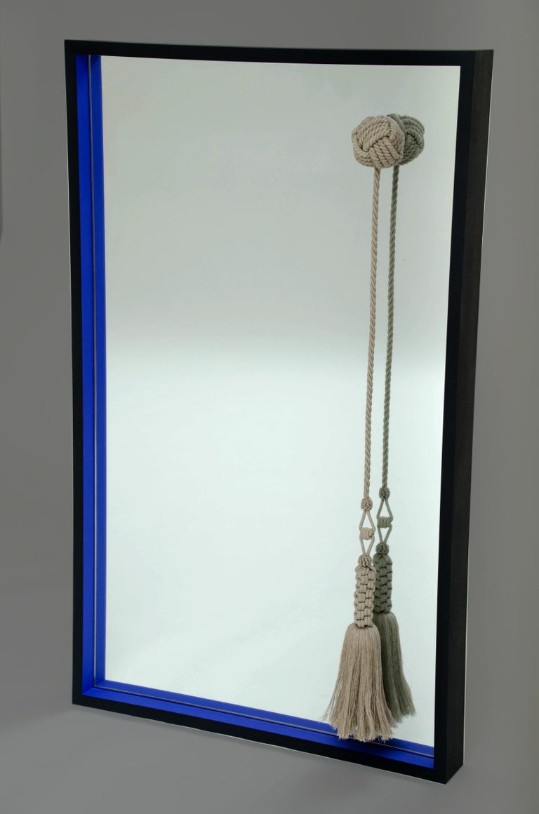 Framed Wood Wall Mirror with Linen Knot and Tassel For Sale at 1stDibs
