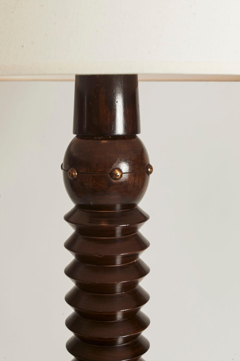France 1950 Oak Turned Wood Floor Lamp and Nail Head Detail For Sale at ...