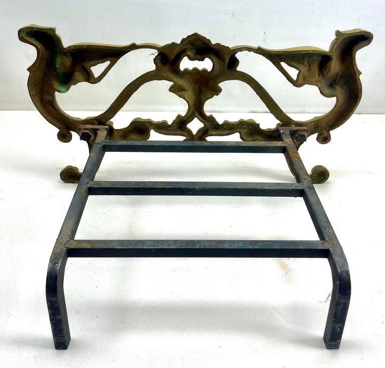 France Andiron / Fire Dog in Heavy Cast Brass, 1930s For Sale at 1stDibs