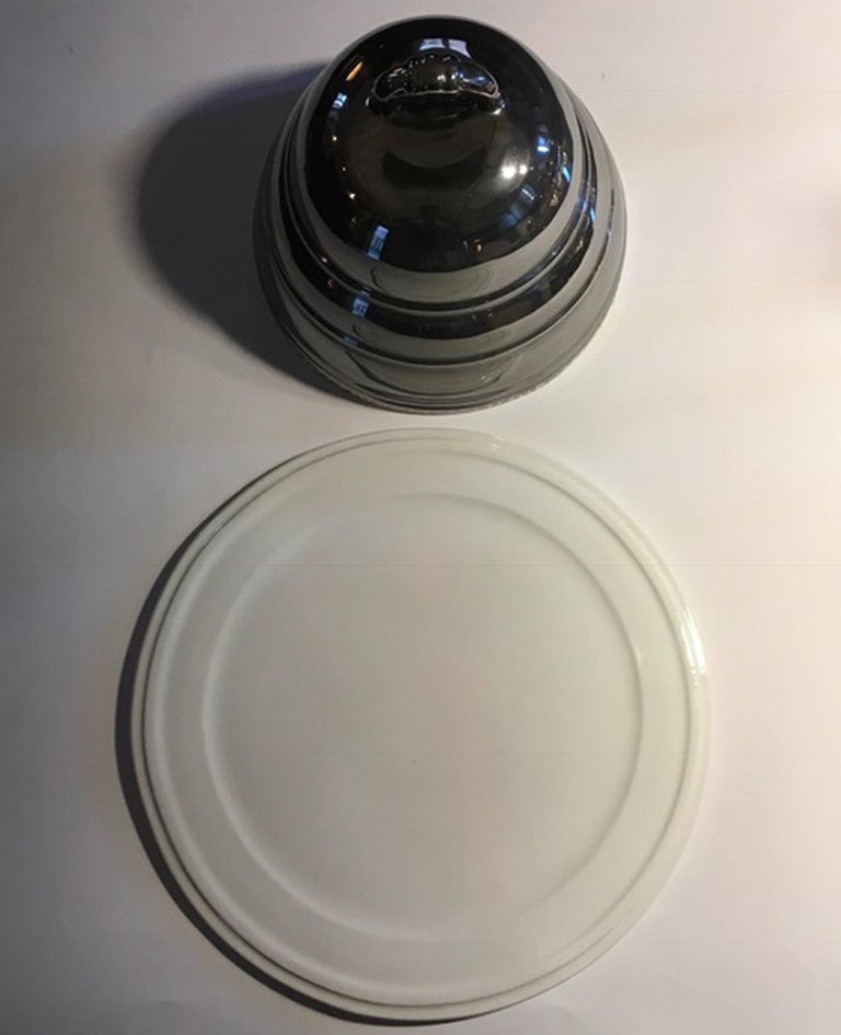 France White and Silver Ceramic Cake Dome with Circular Tray For Sale ...