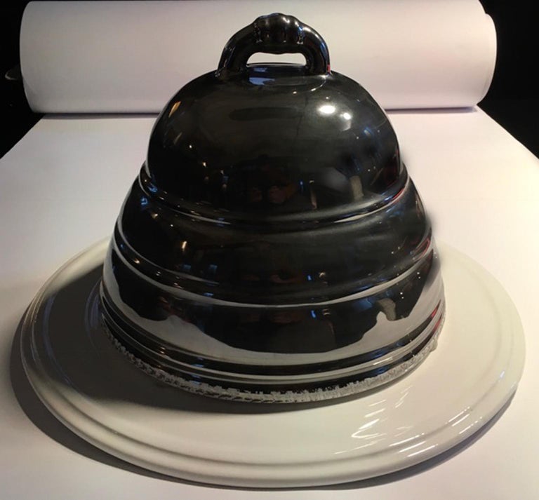 France White and Silver Ceramic Cake Dome with Circular Tray For Sale ...