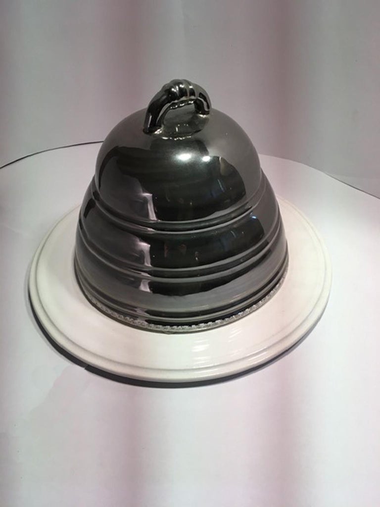 France White and Silver Ceramic Cake Dome with Circular Tray For Sale ...
