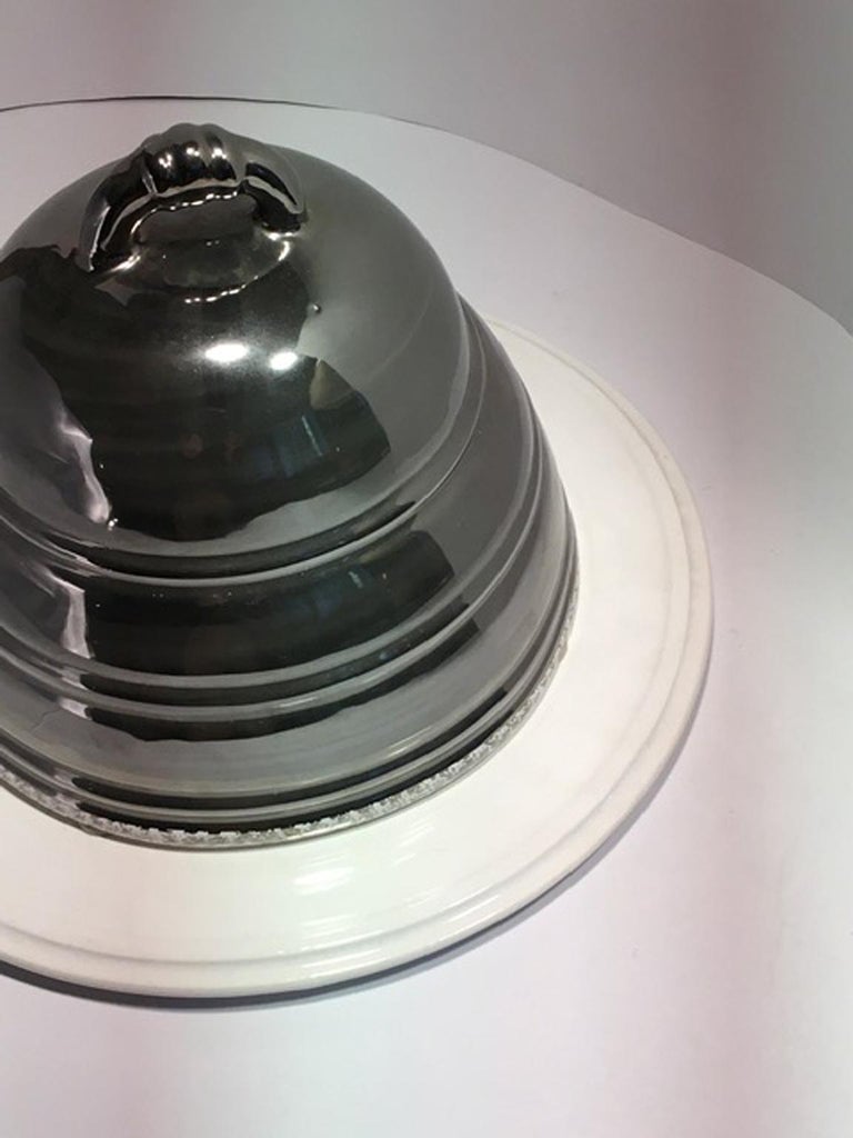 France White and Silver Ceramic Cake Dome with Circular Tray For Sale ...