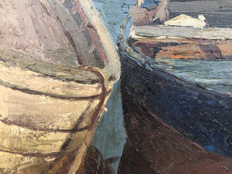 Francesc Poch Romeu - Boats on the beach Menorca Spain oil on canvas ...