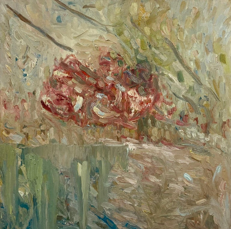 FRANCESCA OWEN - Roses In Bloom By The Lake. Abstract Expressionist Oil ...