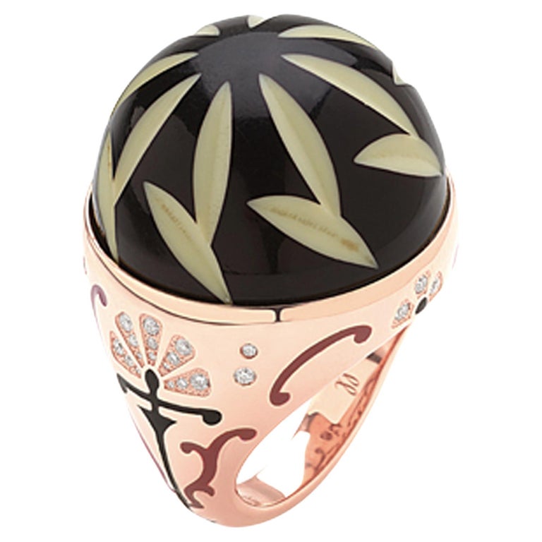 Francesca Villa's 18k Gold Diamond Enamel Art Deco Style Black Flower ...