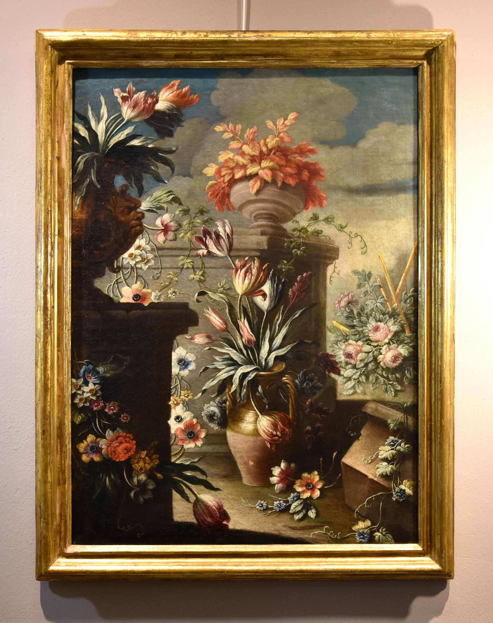Still Life Flowers Lavagna Paint Oil on canvas 17/18th Century Old ...
