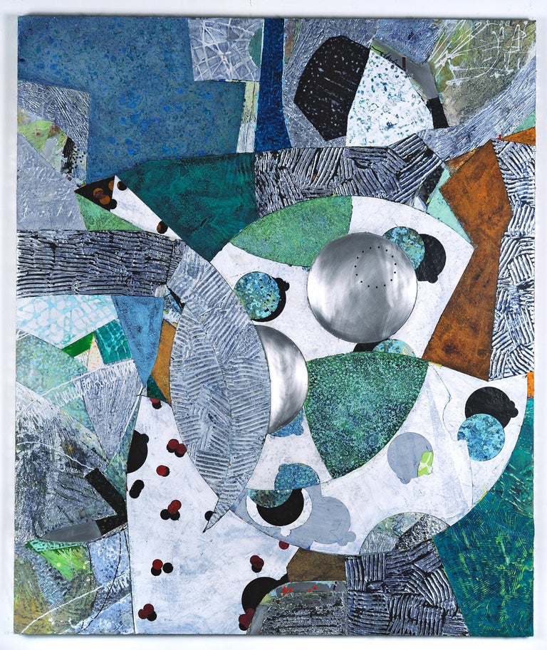 Francie Hester - Intertwined N, multicolored mixed media painting on ...