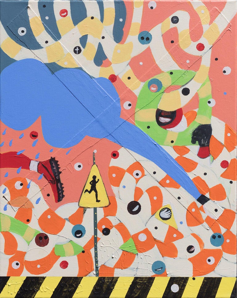 Francks Deceus - Mumbo Jumbo BK#11 - Ironic Figurative Painting with Pink and Blue Colors For ...