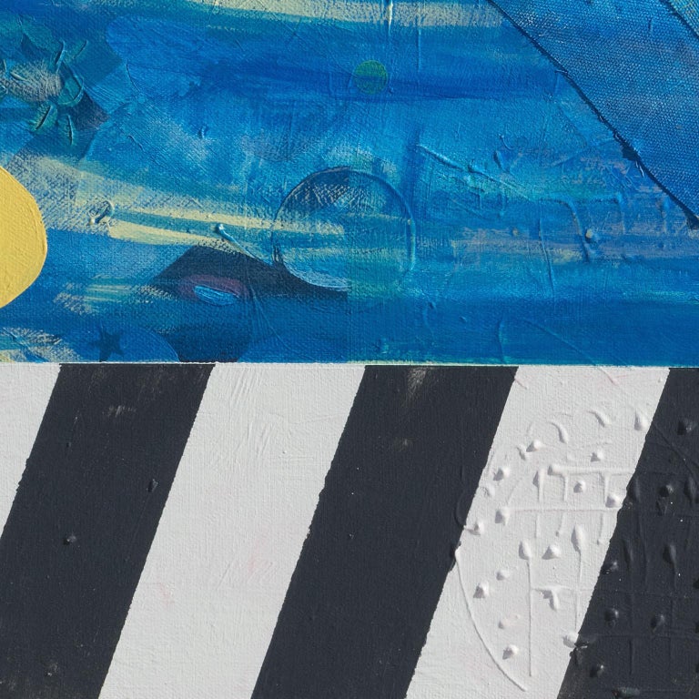 Francks Deceus - Return Voyage #2 - Collage on Canvas with Bright Blue ...