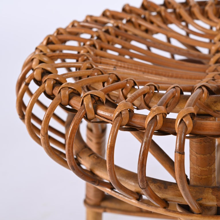 Franco Albini Midcentury Rattan and Bamboo Italian Round Ottoman Stool ...