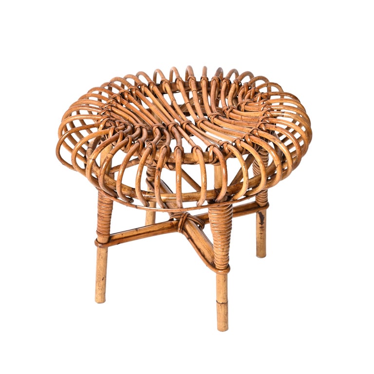 Franco Albini Midcentury Rattan and Bamboo Italian Ottoman Stool, Italy ...