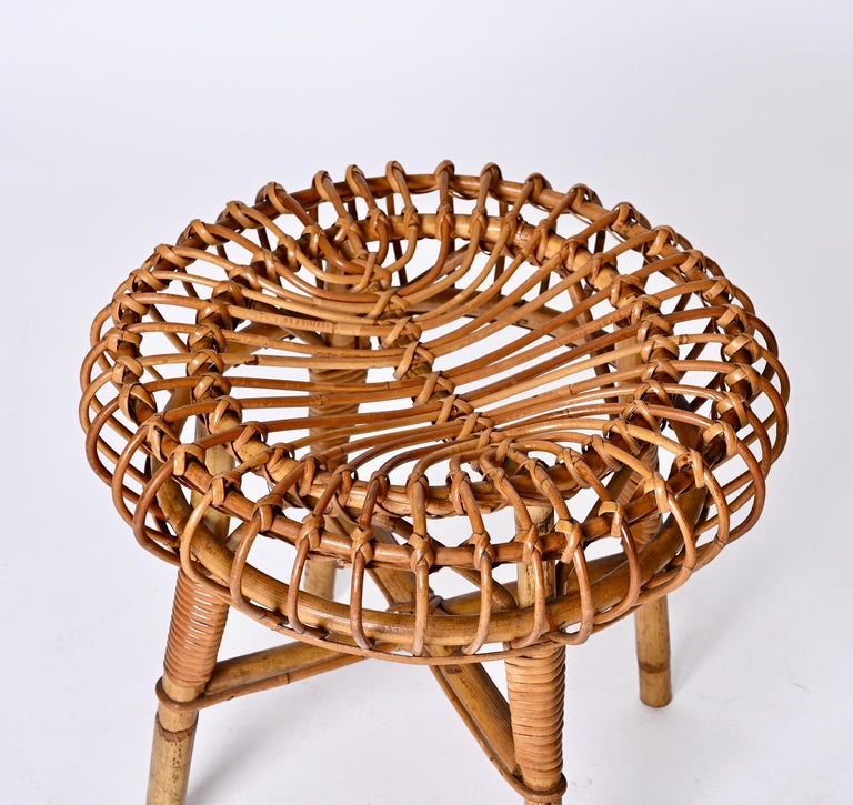 Franco Albini Midcentury Rattan and Bamboo Italian Round Ottoman Stool ...