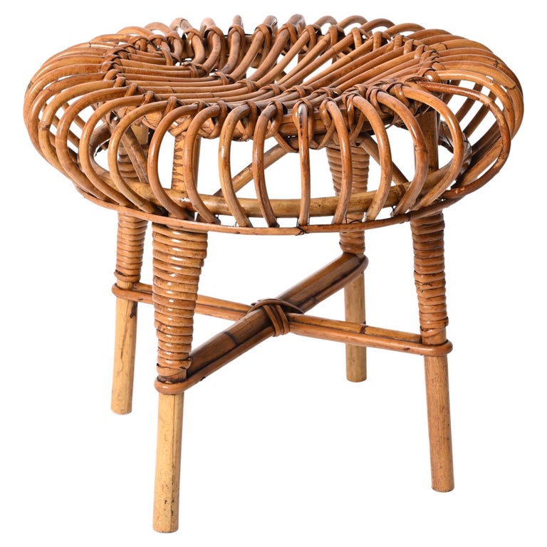 Franco Albini Midcentury Rattan and Bamboo Italian Ottoman Stool, Italy ...