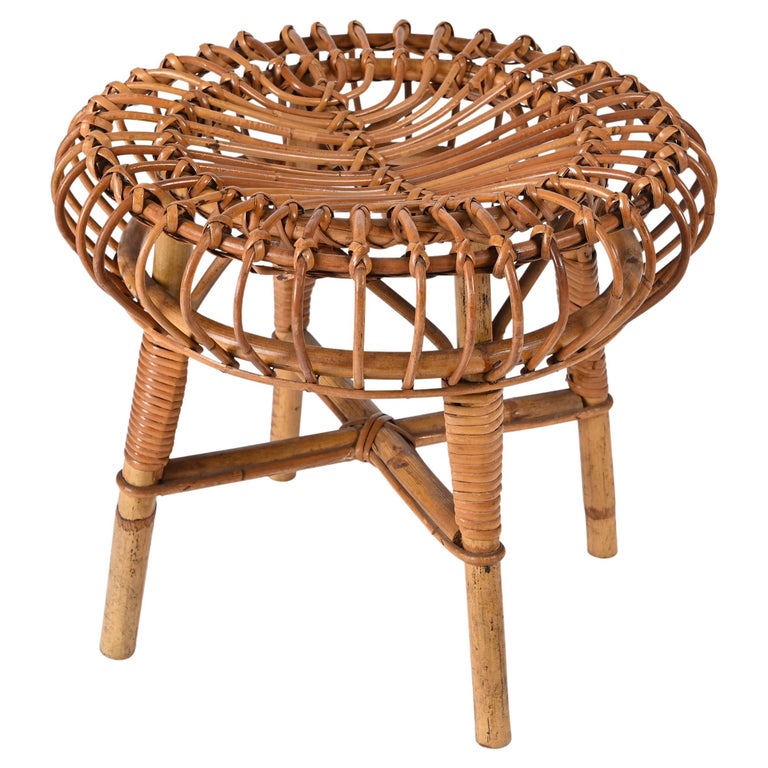 Franco Albini Midcentury Rattan and Bamboo Italian Round Ottoman Stool ...
