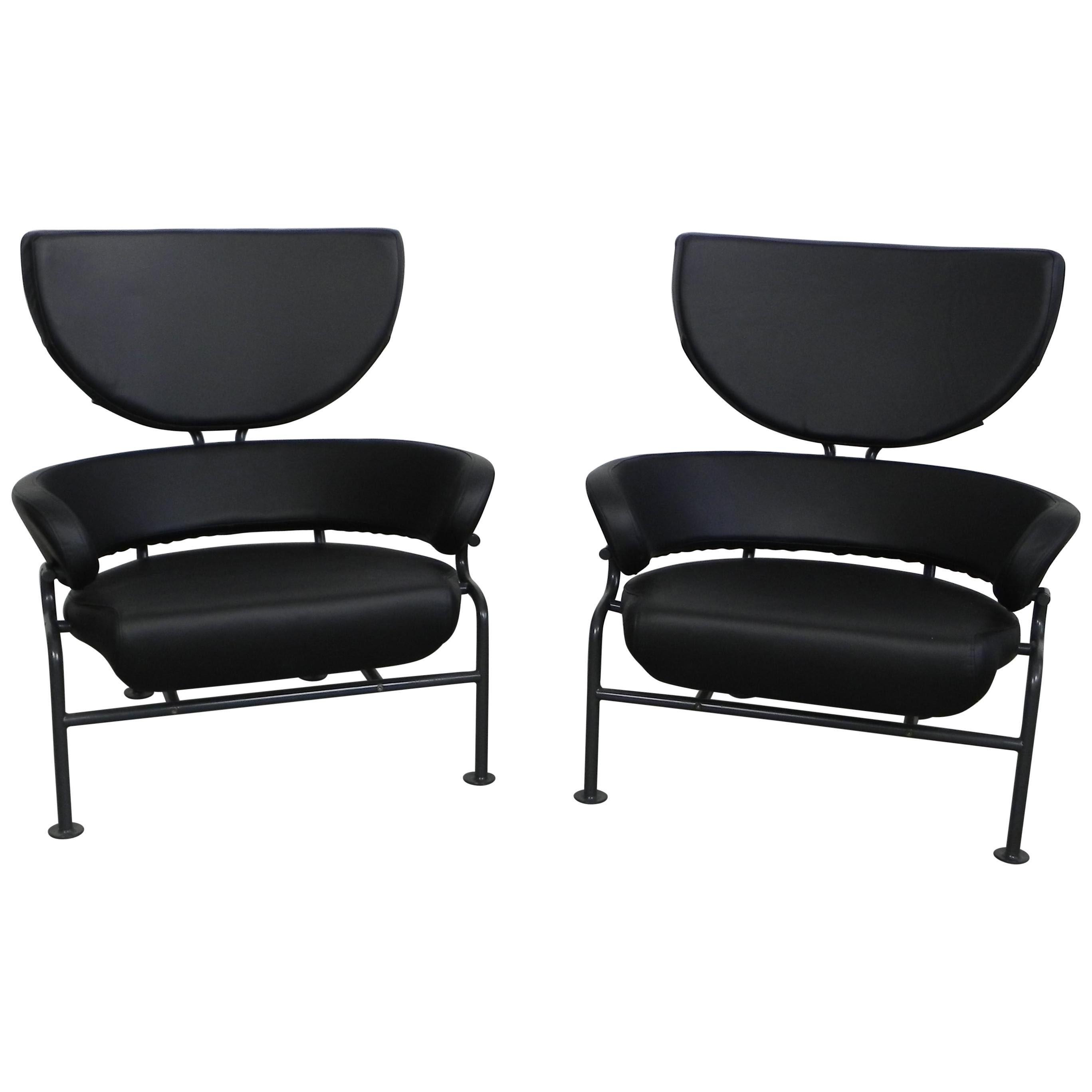 Franco Albini Poggi Pair "Tre Pezzi" Lounge Chairs, Black Leather, 1959 ...