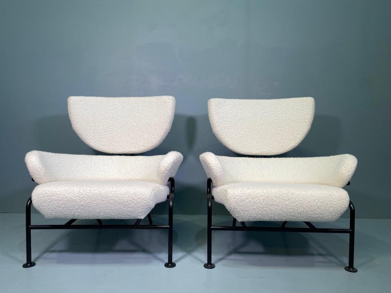 Franco Albini Poggi Pair "Tre Pezzi" Lounge Chairs, White Boucle, 1959 ...