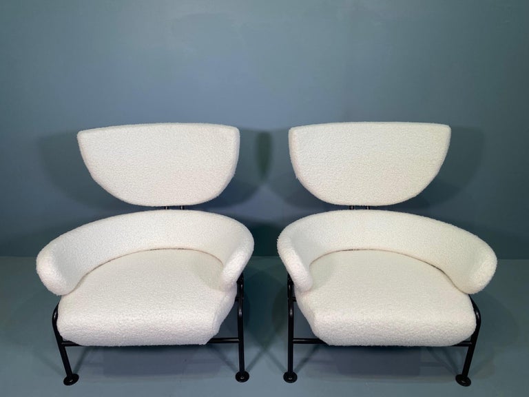 Franco Albini Poggi Pair "Tre Pezzi" Lounge Chairs, White Boucle, 1959 ...