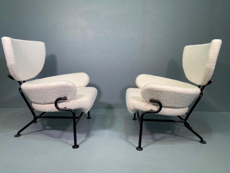 Franco Albini Poggi Pair "Tre Pezzi" Lounge Chairs, White Boucle, 1959 ...